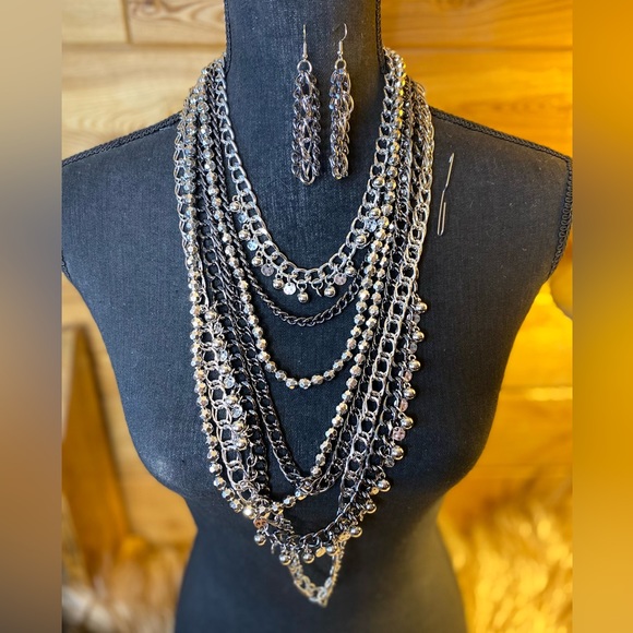 Jewelry | New Gorgeous Multi Tiers Of Silver Gun Metal Chains | Poshmark